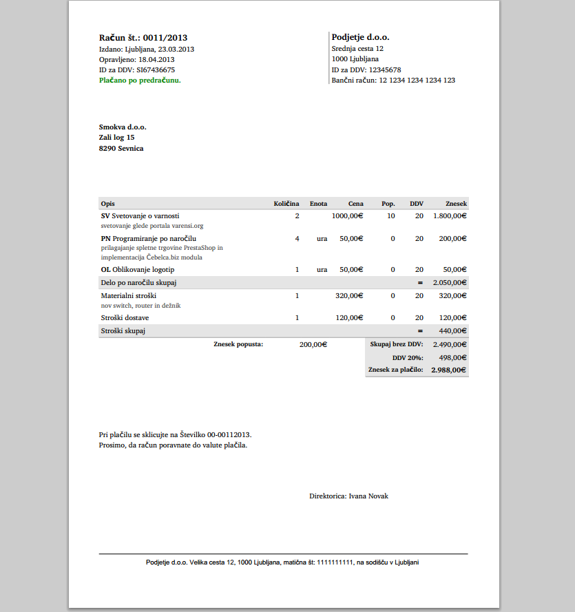 Program za pisanje računov, za podjetja in NVO - Čebelca BIZ